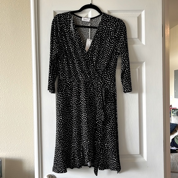 Gilli | Dresses | Gilli Black Faux Wrap Dress With White Polka Dots ...